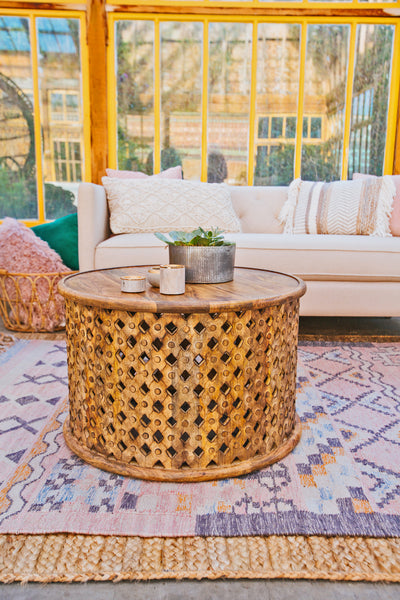 Tribal Carved Coffee Table Rental | Hood River | Riverhood Rentals